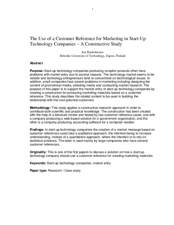 (PDF) The Use of a Customer Reference for Marketing in Start-Up ...