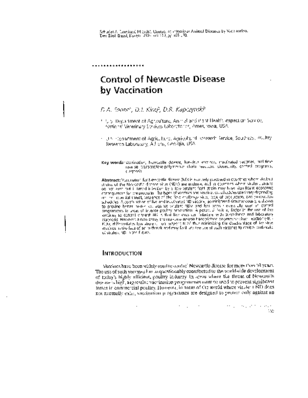 (PDF) Control of Newcastle disease by vaccination