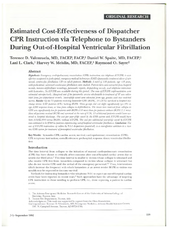 (PDF) Estimated Cost-Effectiveness of Dispatcher CPR Instruction via ...