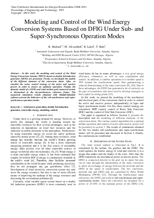 (PDF) Modeling and Control of the Wind Energy Conversion Systems Based on DFIG Under Sub-and ...