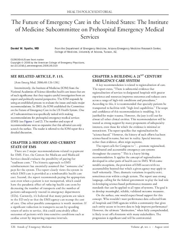 (PDF) The Future of Emergency Care in the United States: The Institute ...