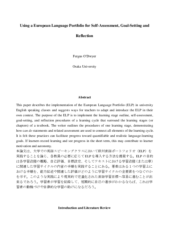 (PDF) Using a European Language Portfolio for Self-Assessment, Goal ...