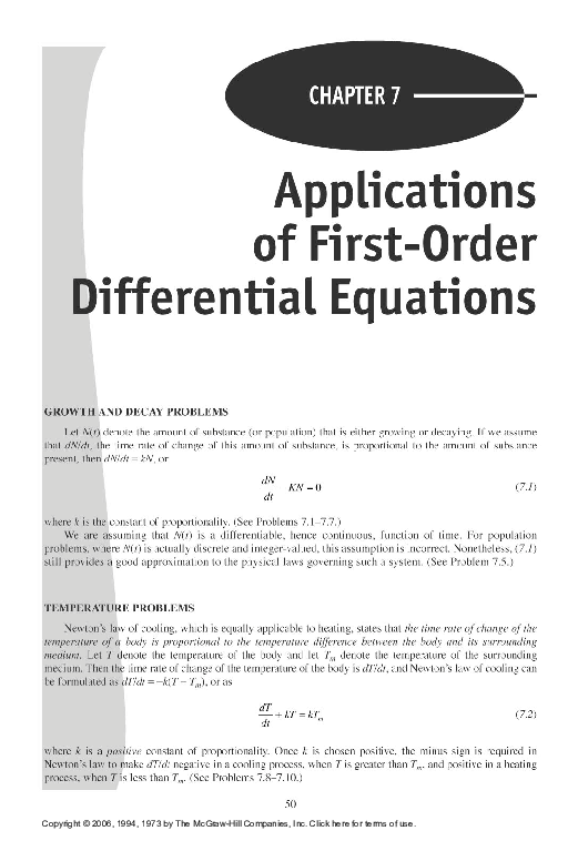 (PDF) Applications of First Order Differential