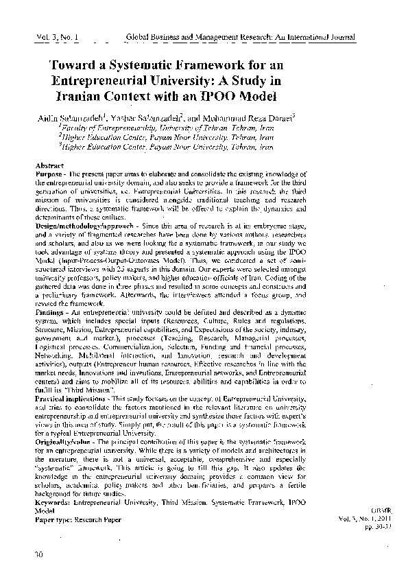 (PDF) Toward a systematic framework for an Entrepreneurial University ...