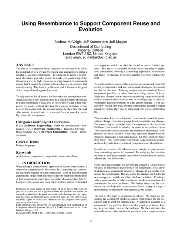 (PDF) Using resemblance to support component reuse and evolution