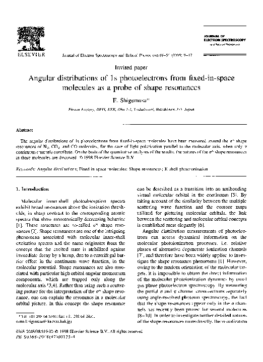 Pdf Angular Distributions Of 1s Photoelectrons From Fixed In Space