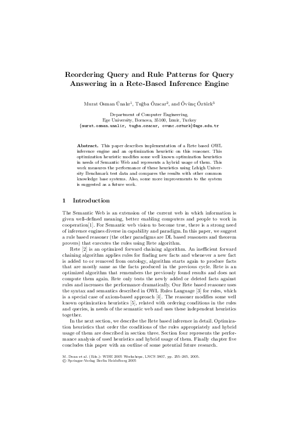 (PDF) Reordering query and rule patterns for query answering in a rete-based inference engine