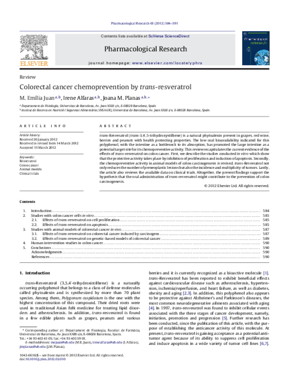 (PDF) Colorectal cancer chemoprevention by trans-resveratrol