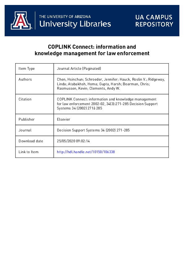 (PDF) COPLINK Connect: Information and Knowledge Management for Law ...