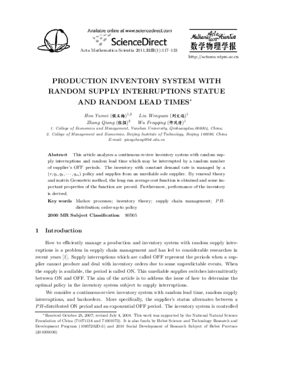 (PDF) The Optimal inventory Control of a System with Random lead Time ...