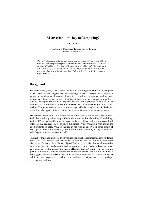 (PDF) Is abstraction the key to computing? | Jeff Kramer - Academia.edu