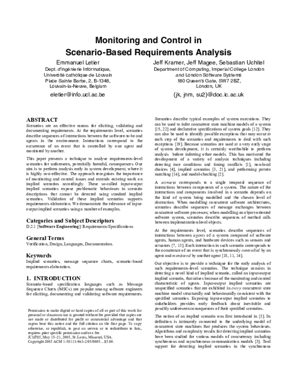 (PDF) Monitoring and control in scenario-based requirements analysis