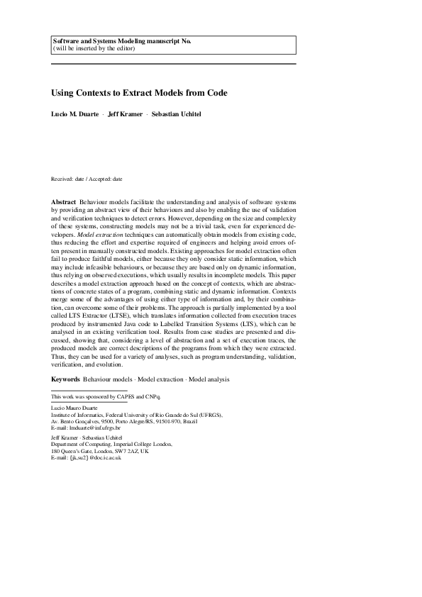 (PDF) Using contexts to extract models from code