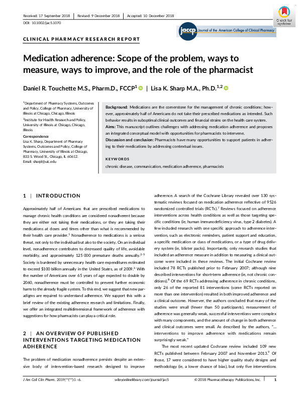 (PDF) Medication adherence: Scope of the problem, ways to measure, ways ...