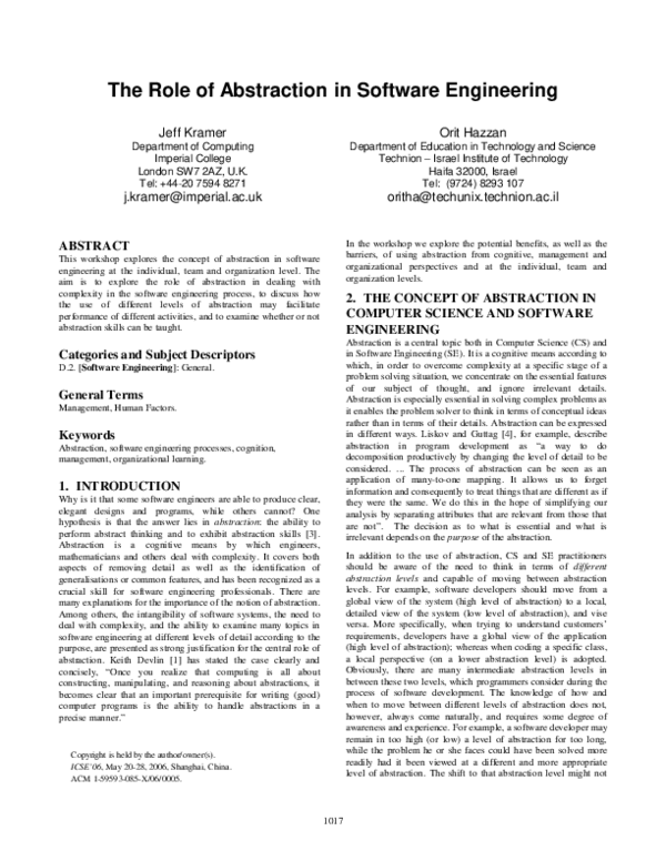 (PDF) The Role of Abstraction in Software Engineering