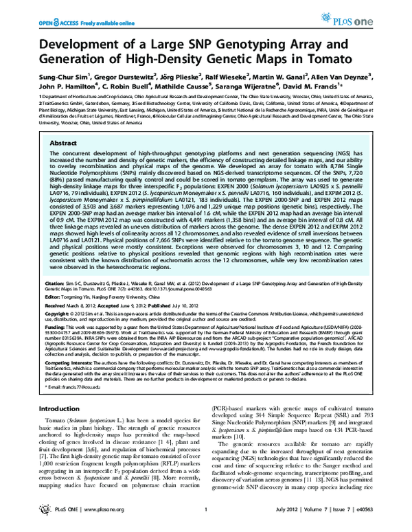 (PDF) Development of a Large SNP Genotyping Array and Generation of High-Density Genetic Maps in ...
