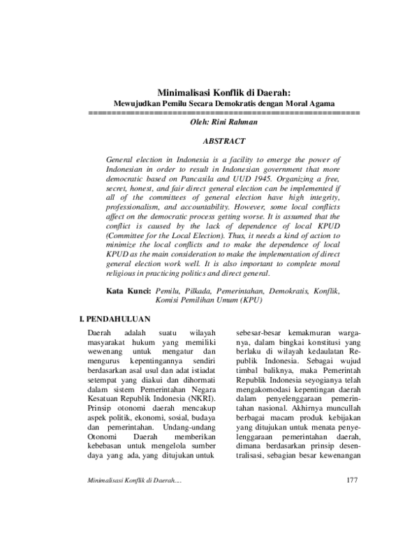 (PDF) Minimalisasi Konflik di Daerah: Mewujudkan Pemilu Secara ...