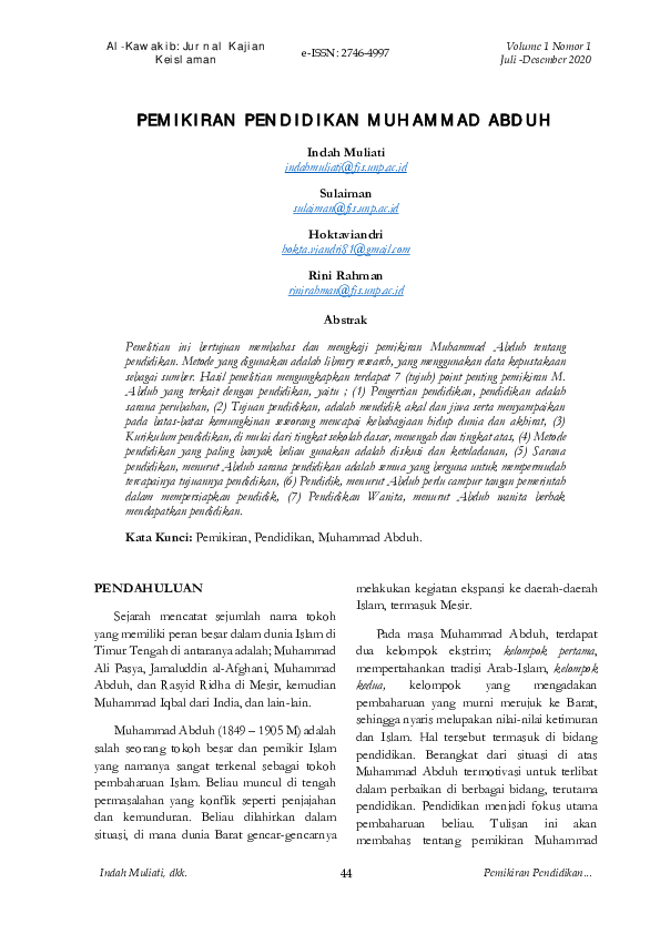 (PDF) Pemikiran Pendidikan Muhammad Abduh