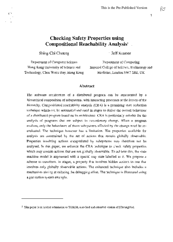 Pdf Checking Safety Properties Using Compositional Reachability Analysis