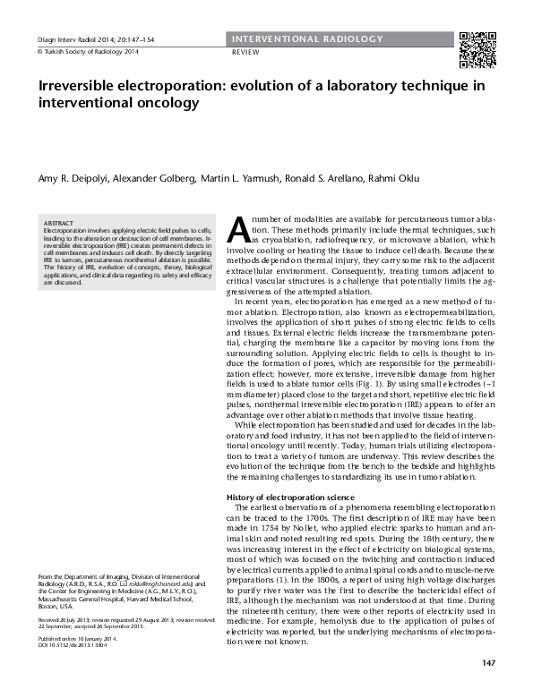 (PDF) Irreversible electroporation: the evolution of a laboratory ...
