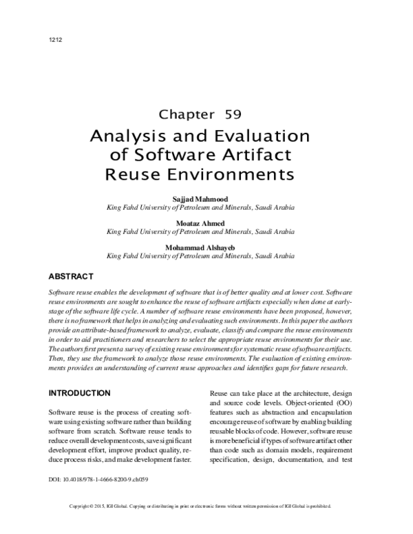 (PDF) Analysis and Evaluation of Software Artifact Reuse Environments