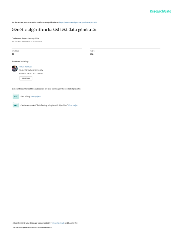 Pdf Genetic Algorithm For Test Data Generation