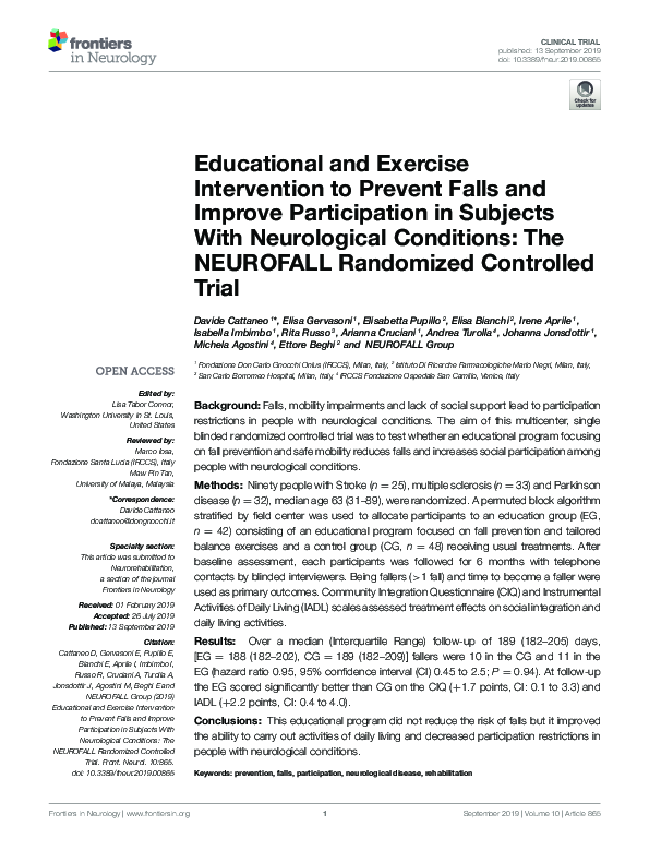 (PDF) Educational and Exercise Intervention to Prevent Falls and ...