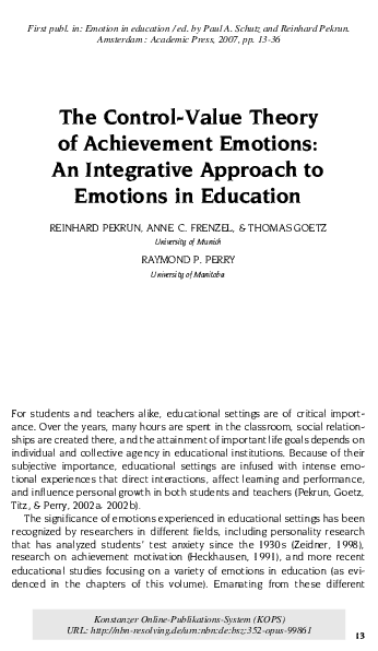(PDF) The control-value theory of achievement emotions : an integrative ...