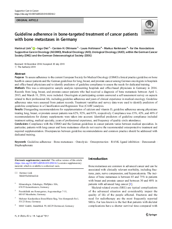 (PDF) Guideline adherence in bone-targeted treatment of cancer patients ...