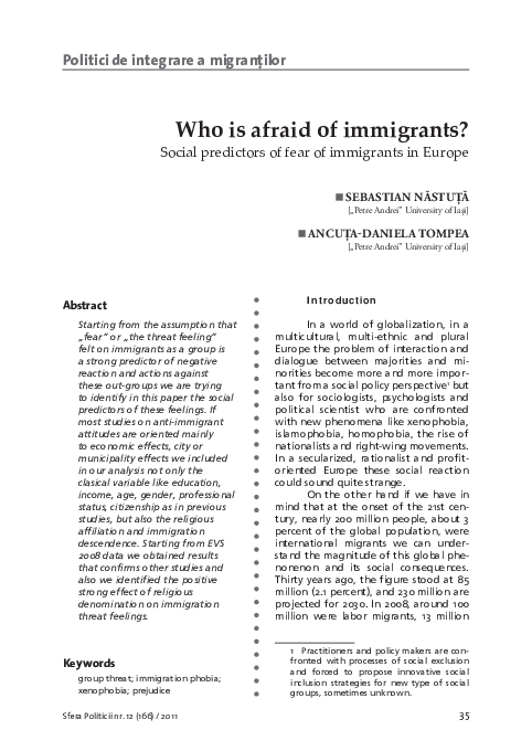 (PDF) Who is afraid of immigrants? Social predictors of fear of ...