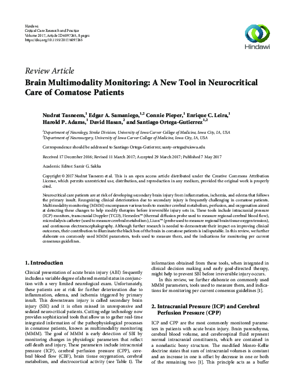 (PDF) Brain Multimodality Monitoring: A New Tool in Neurocritical Care ...