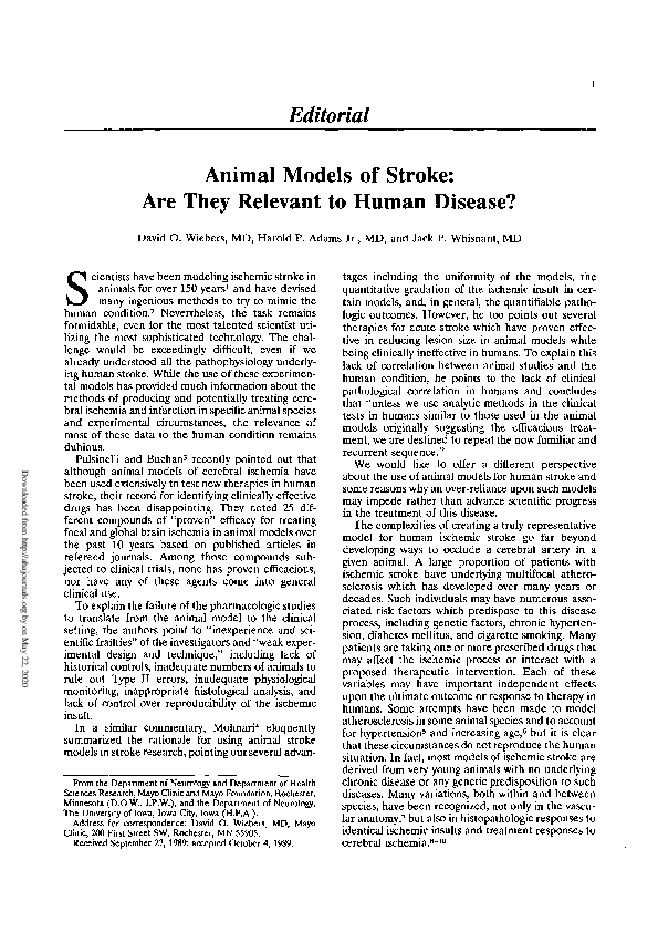 (PDF) Animal models of stroke: are they relevant to human disease?