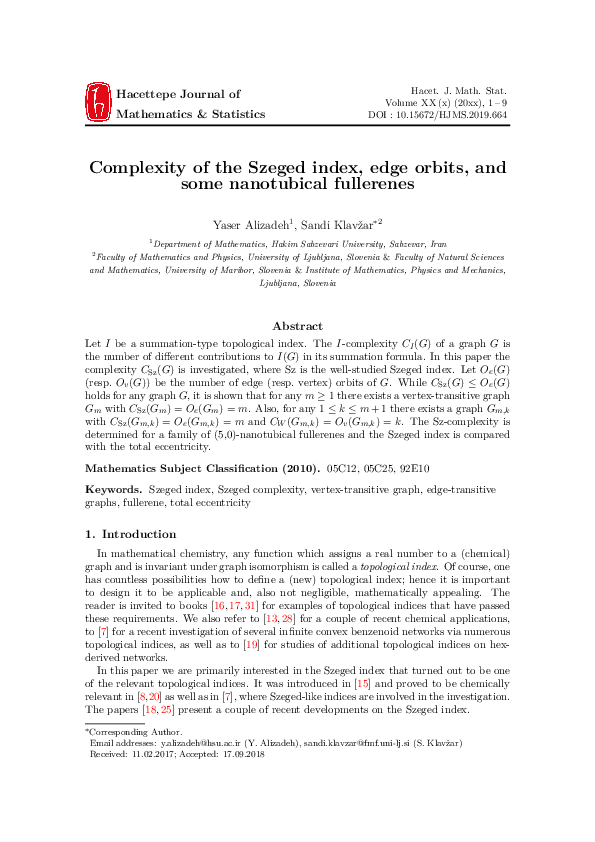 (PDF) Complexity of the Szeged index, edge orbits, and some nanotubical ...