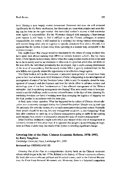 (PDF) Growing out of the plan: Chinese economic reform, 1978-1993