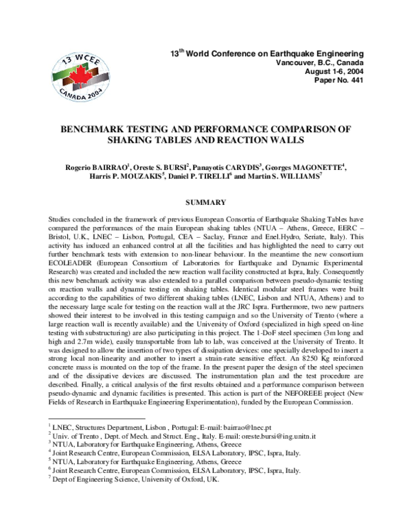 (PDF) Benchmark Testing and Performance Comparison of Shaking Tables ...