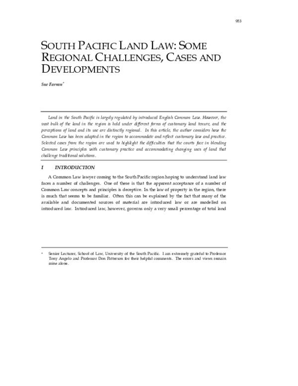 (PDF) South Pacific Land Law: Some Regional Challenges, Cases and ...