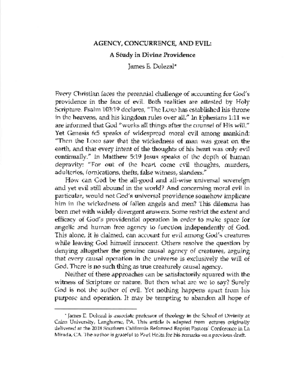 (PDF) Agency, Concurrence, and Evil: A Study in Divine Providence