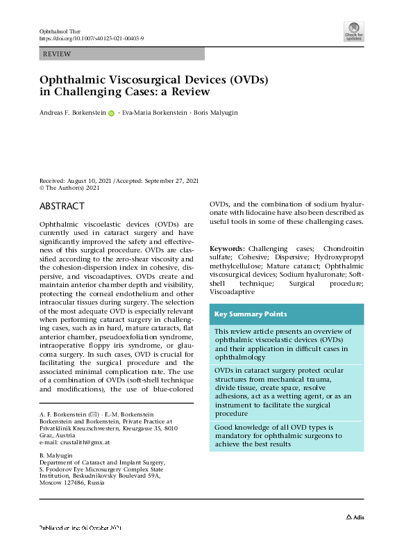 (PDF) Ophthalmic Viscosurgical Devices (OVDs) in Challenging Cases: a ...
