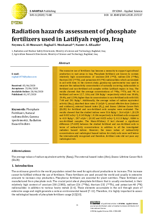 (PDF) Radiation hazards assessment of phosphate fertilizers used in ...