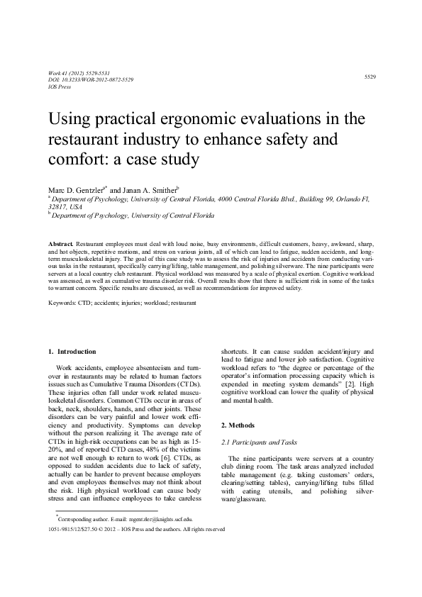 (PDF) Using practical ergonomic evaluations in the restaurant industry ...