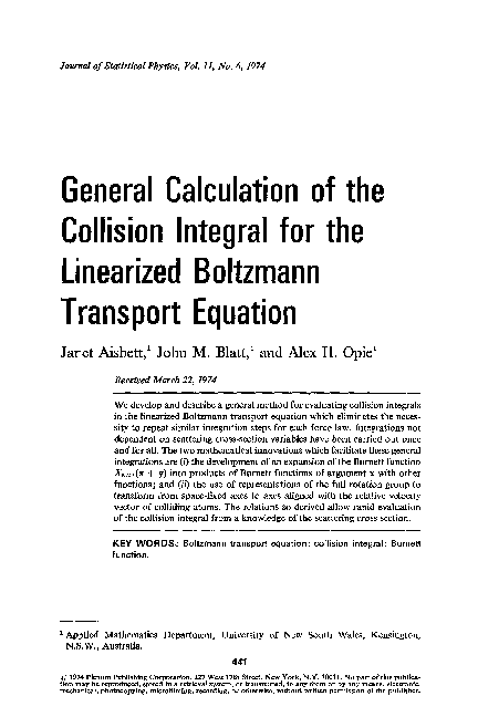 (PDF) General calculation of the collision integral for the linearized ...