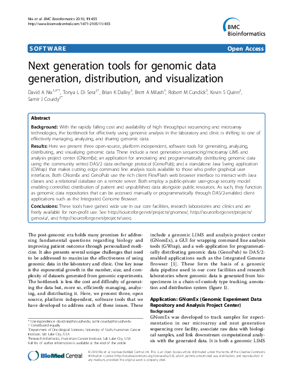 (PDF) Next generation tools for genomic data generation, distribution ...
