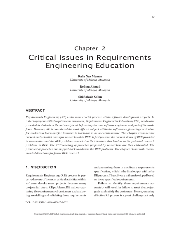 (PDF) Critical Issues in Requirements Engineering Education
