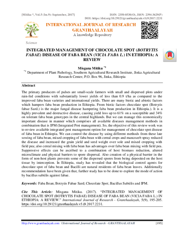 (PDF) Integrated Management of Chocolate Spot (Botrytis Fabae) Disease ...