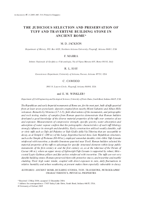 (PDF) The judicious selection and preservation of tuff and travertine ...