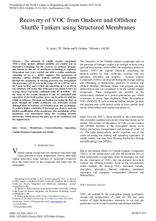 (PDF) Recovery of VOC from onshore and offshore shuttle tankers using ...