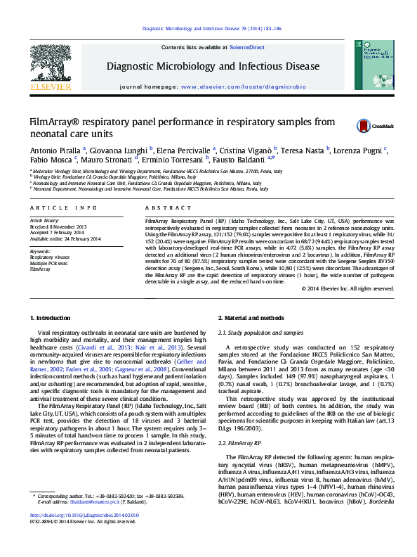 (PDF) FilmArray® respiratory panel performance in respiratory samples ...