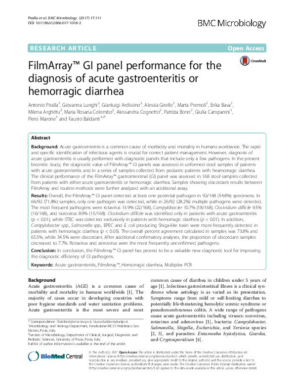 (PDF) FilmArray™ GI Panel Effectiveness in Acute Gastroenteritis Diagnosis