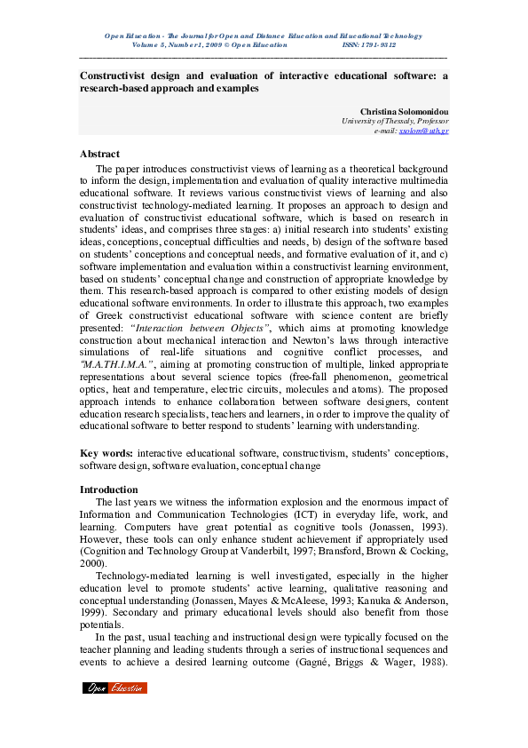(PDF) Constructivist design and evaluation of interactive educational software: a research-based ...