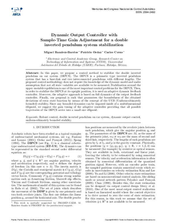Pdf Dynamic Output Controller With Sample Time Gain Adjustment For A Double Inverted Pendulum